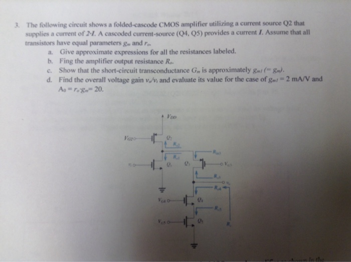 Solved 3. The following circuit shows a folded-cascode CMOS | Chegg.com