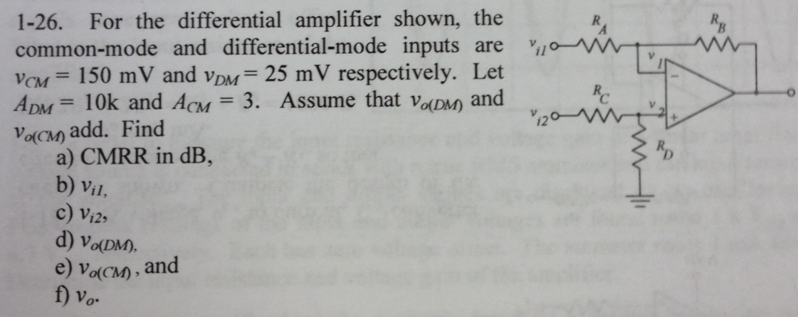 Solved For the differential amplifier shown, the common-mode | Chegg.com