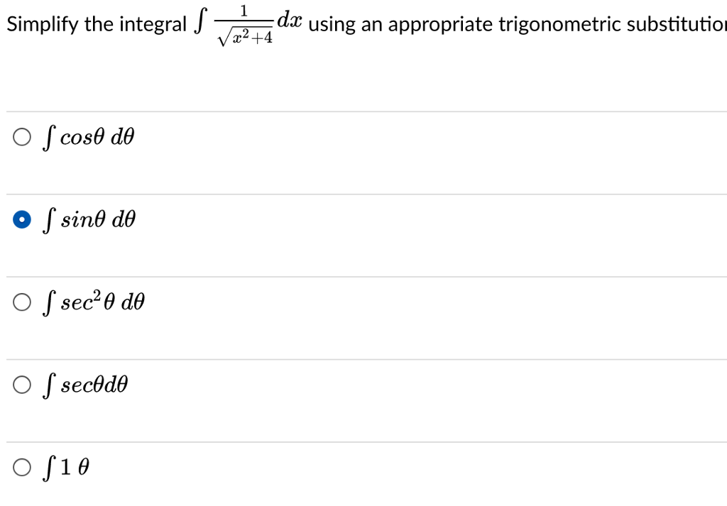 Solved Simplify the integral integral 1/squareroot x^2 + 4 | Chegg.com