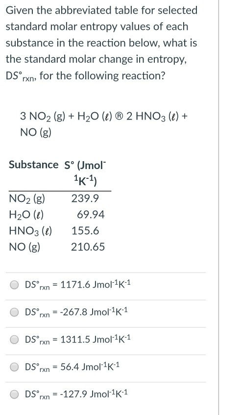Solved Given the abbreviated table for selected standard | Chegg.com