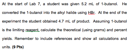 At the start of Lab 7, a student was given 5.2 mL of | Chegg.com
