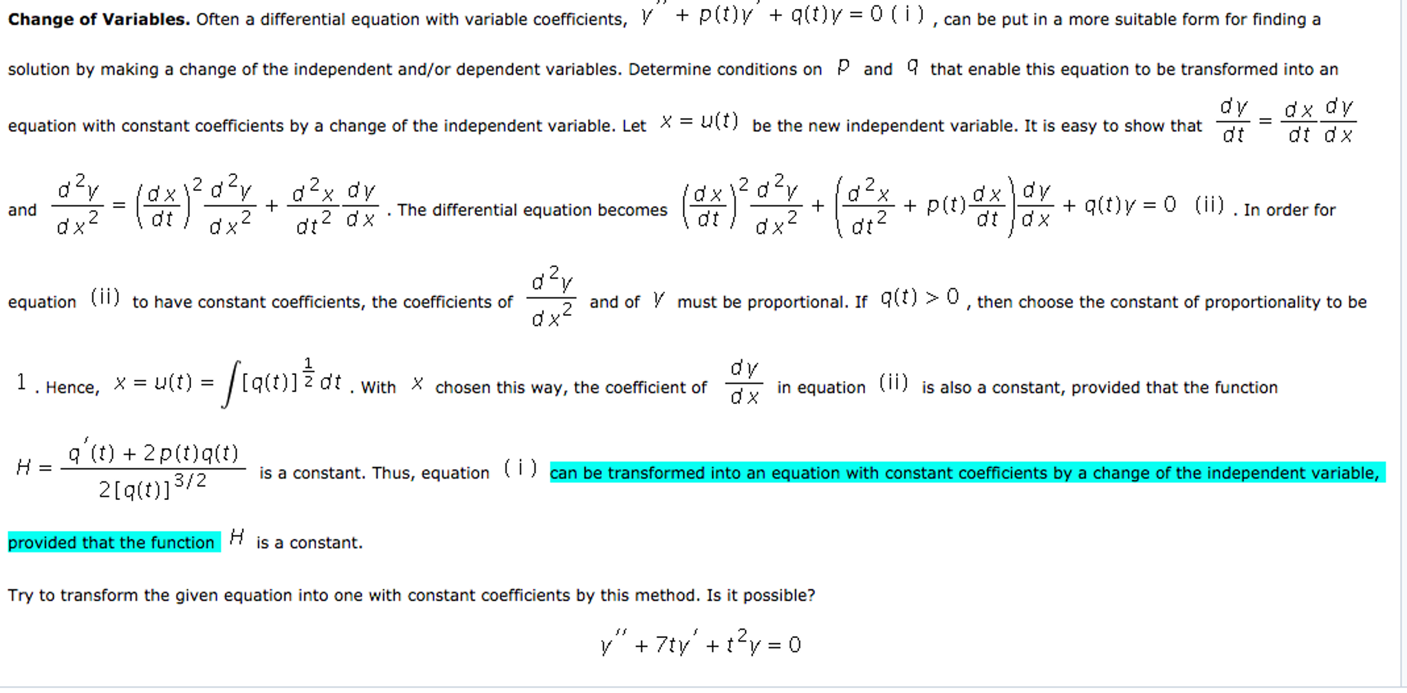 Solved Change of Variables. Often a differential equation | Chegg.com