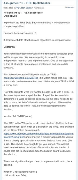Solved Assignment 13 TRIE Spellchecker last edited by Dr. | Chegg.com