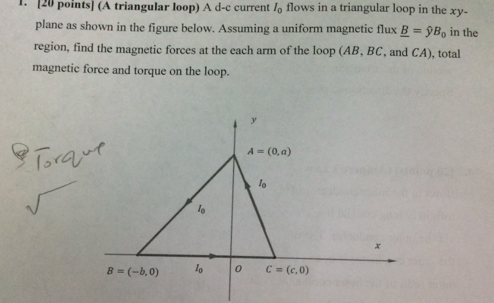 Solved A d-c current I_0 flows in a triangular loop in the | Chegg.com