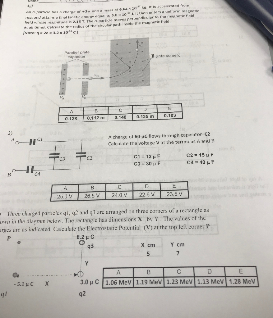 Solved Name An a-particle has a charge of +2e and a mass of | Chegg.com