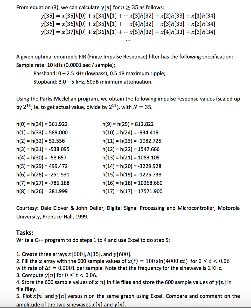 Finite Impulse Response Filter (Array Usage) Prelab: | Chegg.com