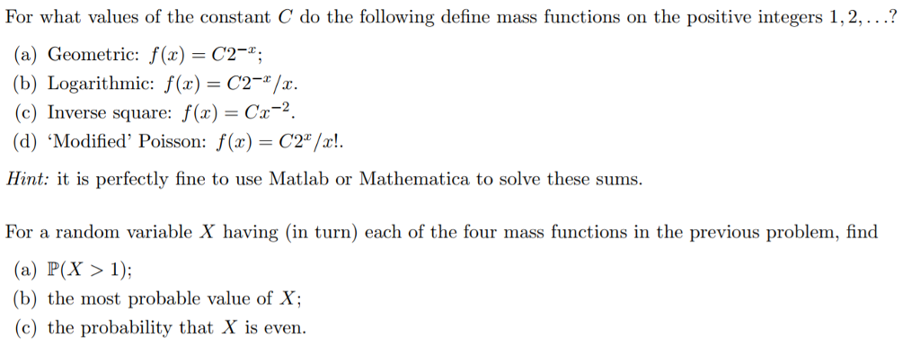 Solved For what values of the constant C do the following | Chegg.com