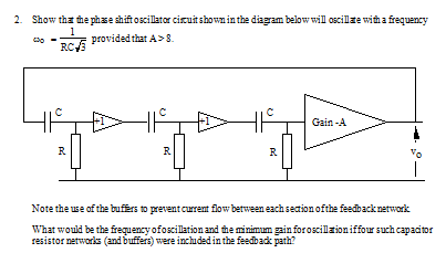 Solved Show that the phase shift oscillator circuit shown in | Chegg.com