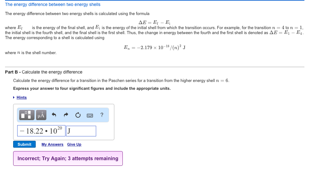 The energy difference between two energy shells The | Chegg.com