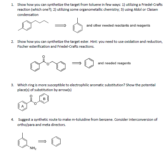 Solved Show how you can synthetize the target from toluene | Chegg.com