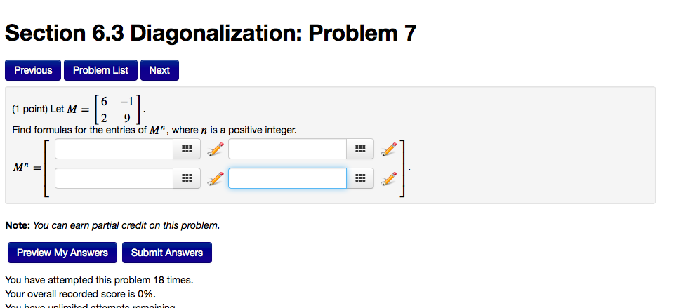 Solved Section 6.3 Diagonalization: Problem7 Previous | Chegg.com