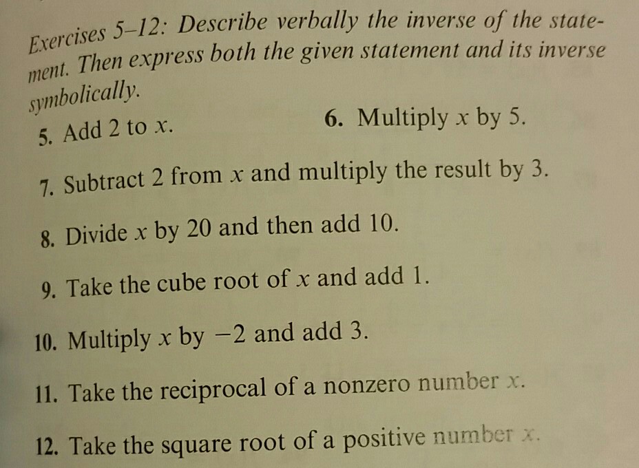 Solved ises 5-12: Describe verbally the inverse of the state | Chegg.com