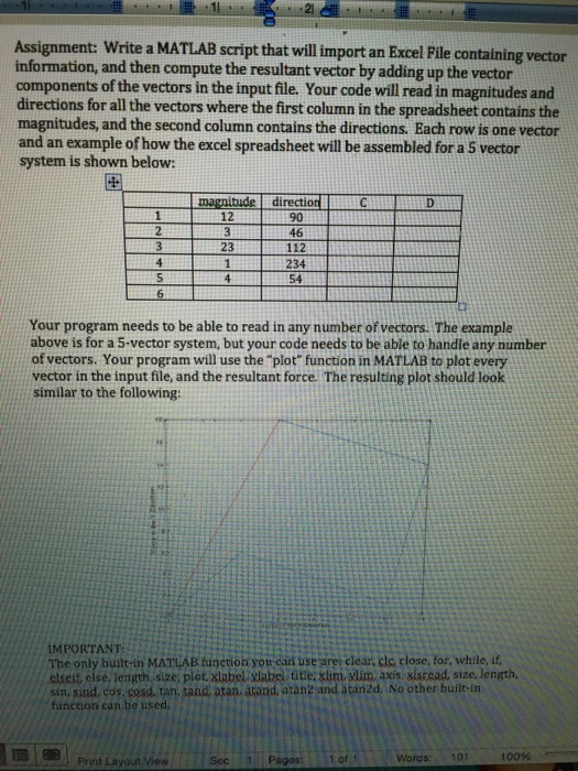 Solved Write a matlab code that will import an excel file | Chegg.com