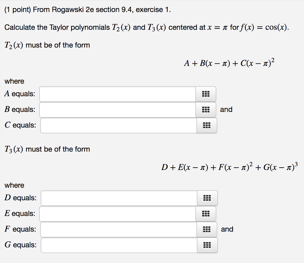 Solved (1 point) From Rogawski 2e section 9.4, exercise 1. | Chegg.com Solved (1 point) From Rogawski 2e section 9.4, exercise 1. | Chegg.com