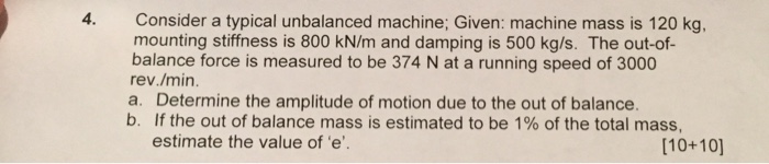 Solved Consider a typical unbalanced machine; Given: machine | Chegg.com