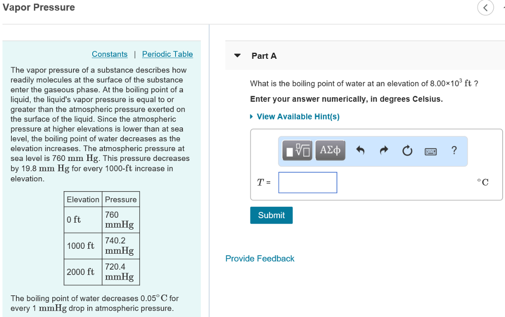 Solved Vapor Pressure Constants| Periodic Table Part A The | Chegg.com