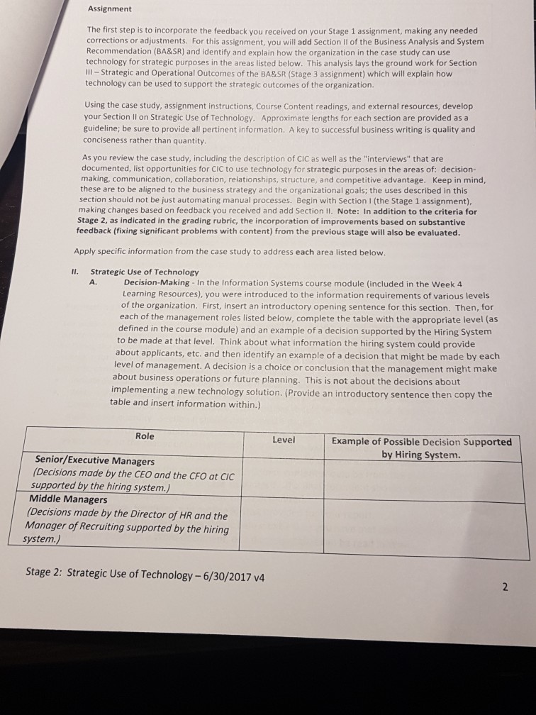 Solved Stage 2: Strategic Use of Technology Before you begin | Chegg.com
