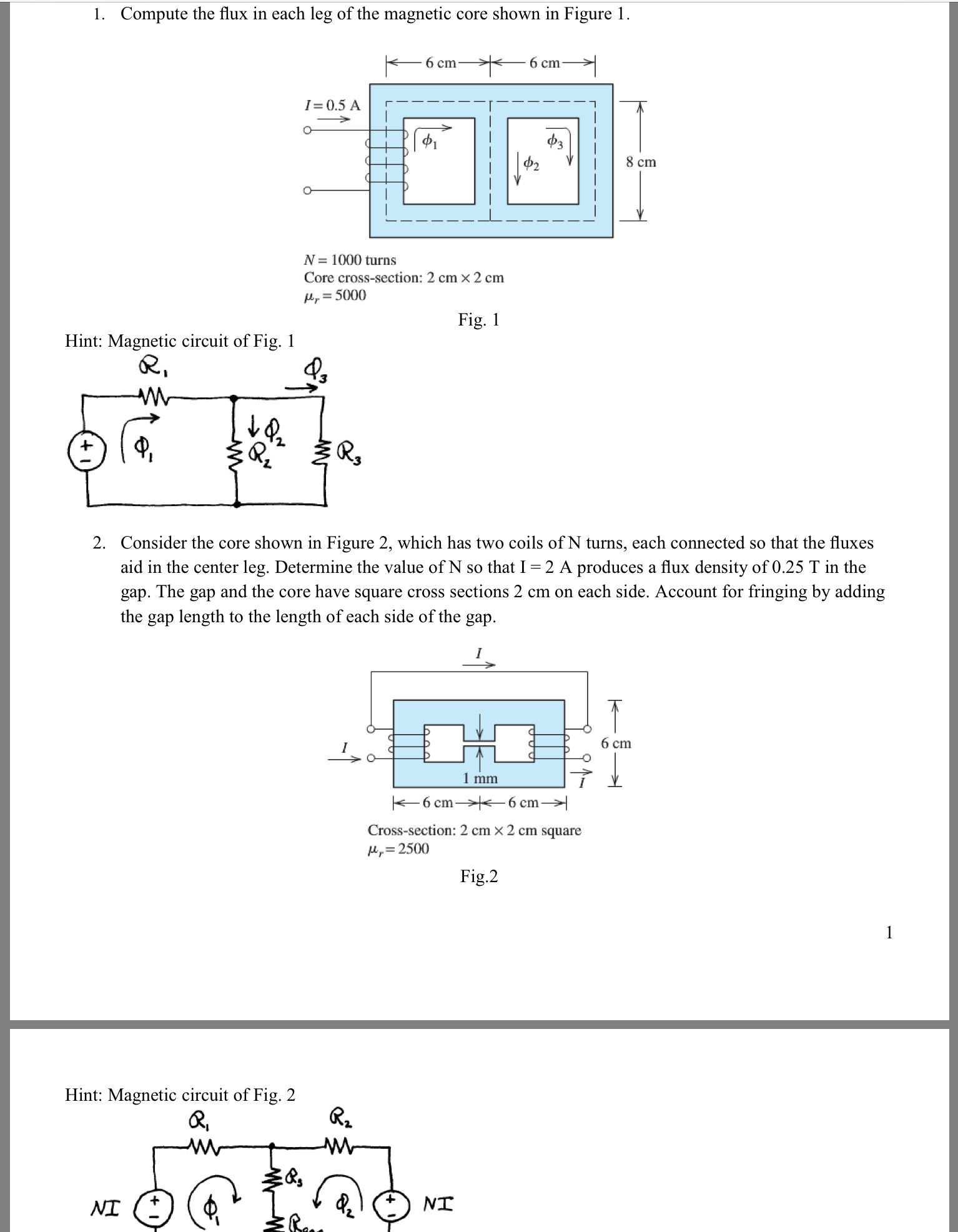 Solved Compute the flux in each leg of the magnetic core | Chegg.com