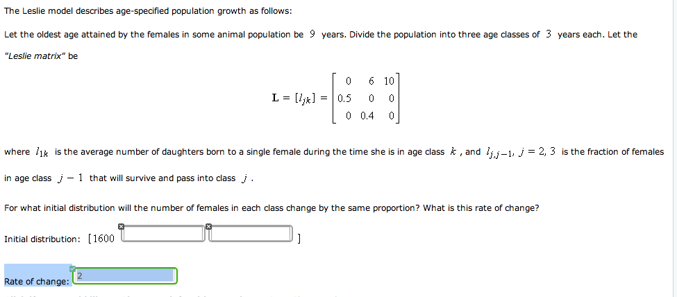 The Leslie model describes age-specified population | Chegg.com
