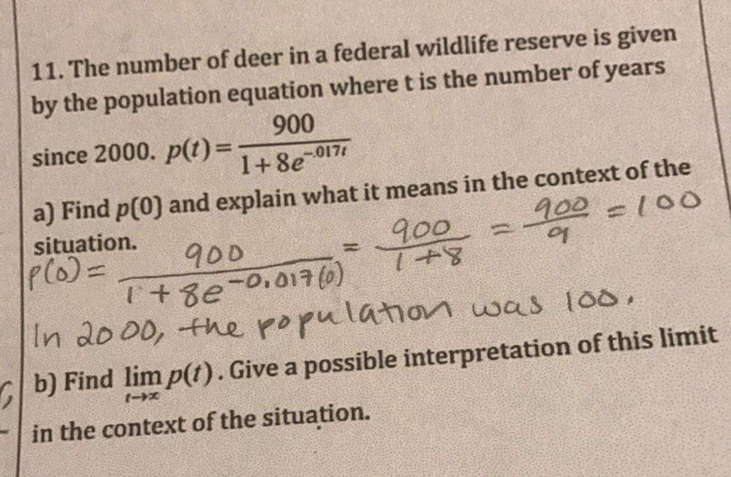 Solved The number of deer in a federal wildlife reserve is | Chegg.com