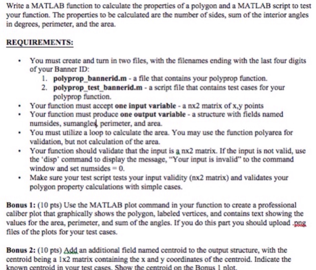Write a MATLAB function to calculate the properties | Chegg.com