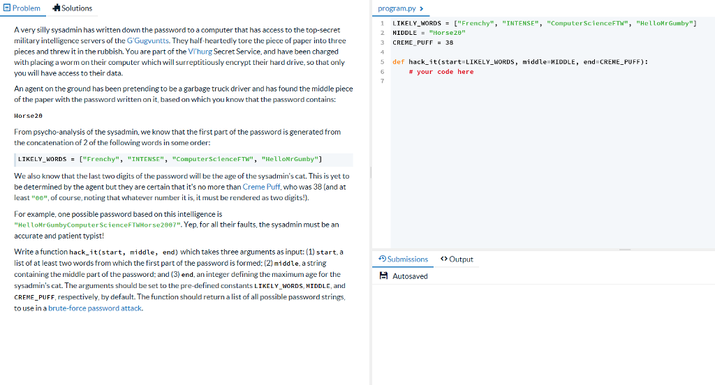 Solved Problem Solutions 1 2 LIKELY,WORDS= ["Frenchy", | Chegg.com
