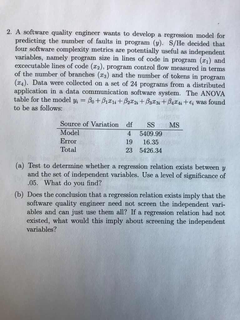 Solved software quality engineer wants to develop a | Chegg.com