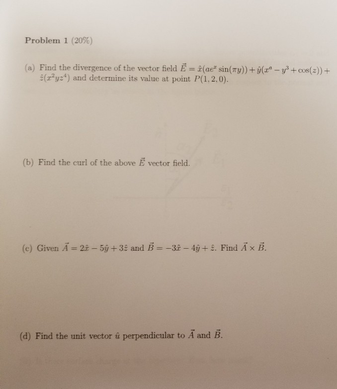 Solved Problem 1 (20%) (a) Find the divergence of the vector | Chegg.com