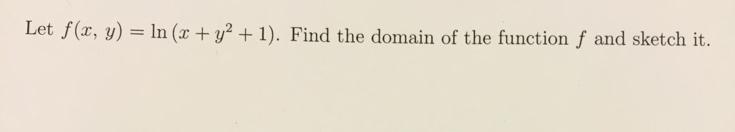 Solved Let f(x, y) = ln (x + y^2 + 1). Find the domain of | Chegg.com