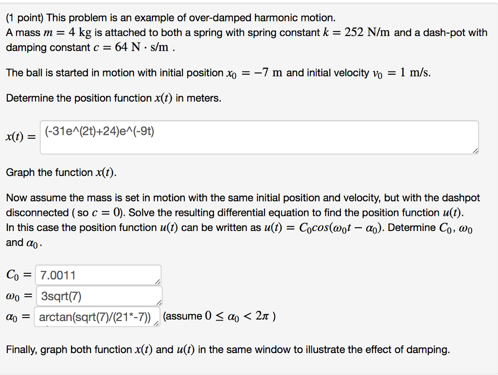 Solved This problem is an example of over-damped harmonic | Chegg.com