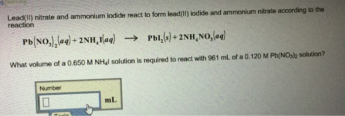 Solved Lead(ll) nitrate and ammonium iodide react to form | Chegg.com