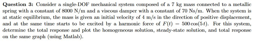 Solved Question 3: Consider a single-DOF mechanical system | Chegg.com