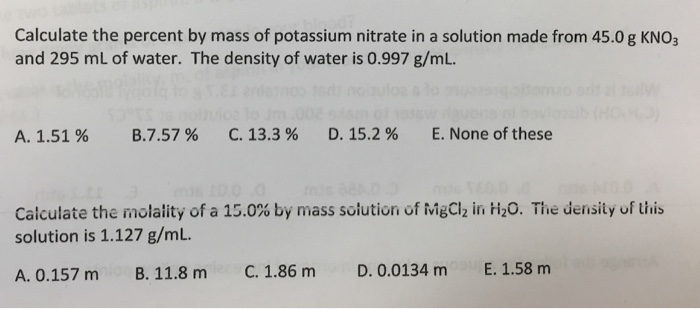 Solved Calculate the percent by mass of potassium nitrate in | Chegg.com
