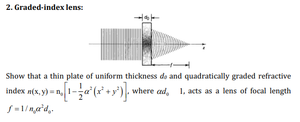 Solved 2. Graded-index lens: Show that a thin plate of | Chegg.com