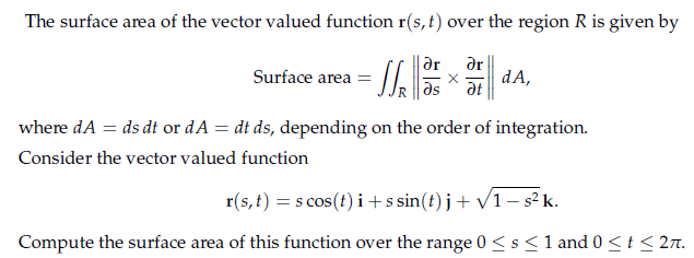 Solved The surface area of the vector valued function r(s, | Chegg.com