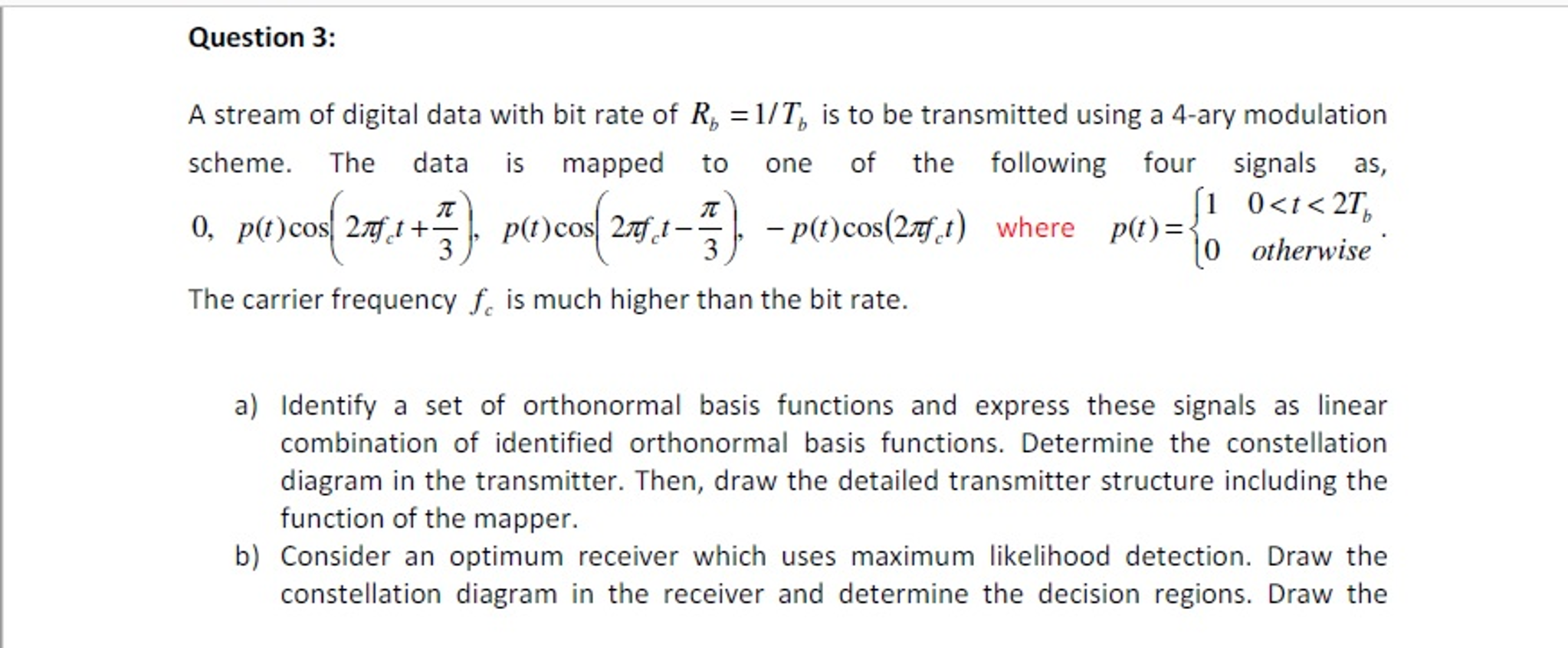 A stream of digital data with bit rate of R_b = 1/T_b | Chegg.com