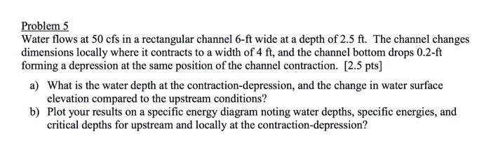 Solved Water flows at 50 cfs in a rectangular channel 6-ft | Chegg.com
