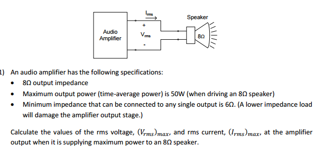 Solved An audio amplifier has the following specifications: | Chegg.com