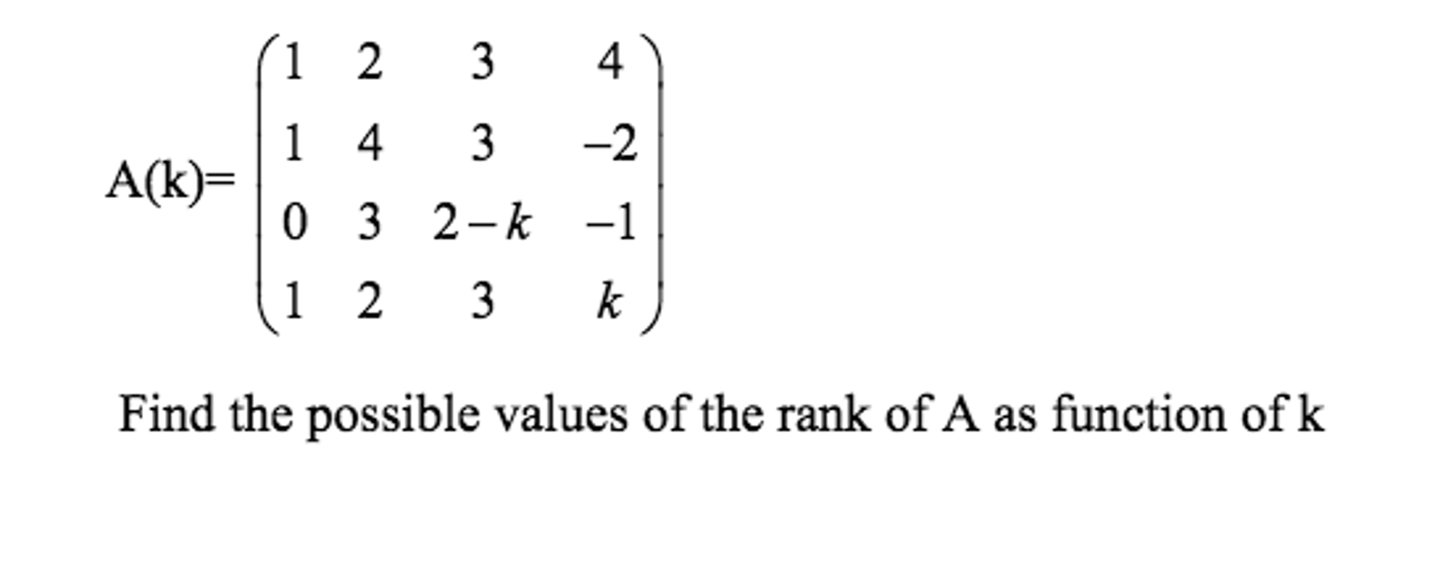 Solved Find the possible values of the rank of A as function | Chegg.com