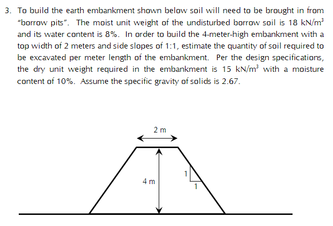 Solved To build the earth embankment shown below soil will | Chegg.com