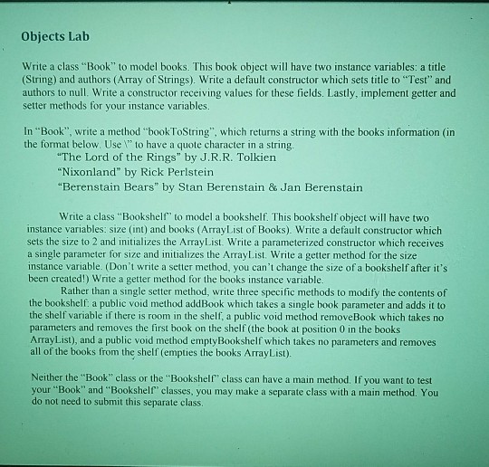 Solved Objects Lab Write A Class Book To Model Books This 