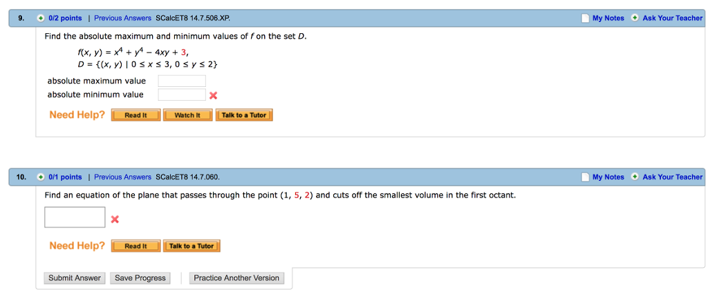 Solved 9. + 0/2 points ! Previous Answers SCalcET8 | Chegg.com
