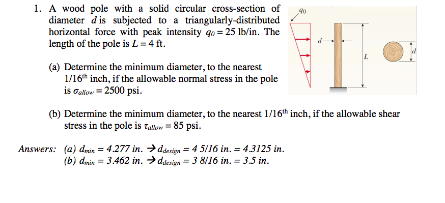 Solved 1. A wood pole with a solid circular cross-section of | Chegg.com
