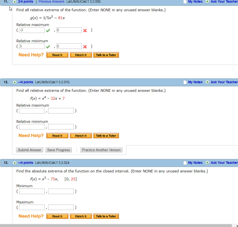Solved 11. 2/4 points | Previous Answers LarLifeSciCalc1 | Chegg.com