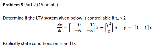 Solved Problem 3 Part 2 (15 points) Determine if the LTV | Chegg.com