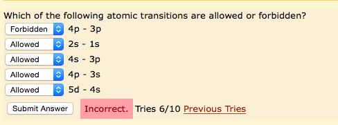 Solved Which of the following atomic transitions are allowed | Chegg.com