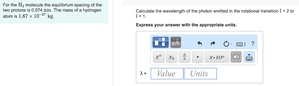 Solved For the H2 molecule the equilibrium spacing of the | Chegg.com