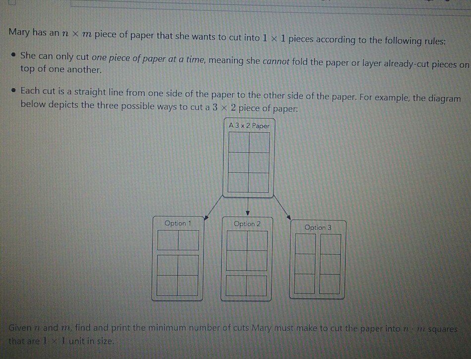 Solved Mary has an n × m piece of paper that she wants to | Chegg.com