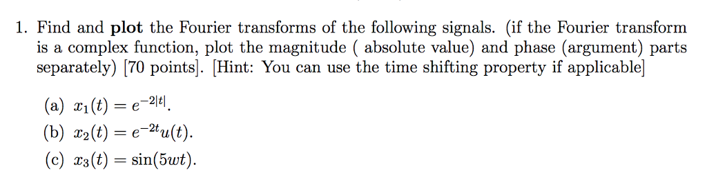 Solved 1. Find and plot the Fourier transforms of the | Chegg.com