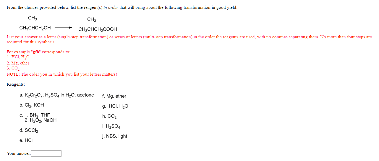 Solved From the choices provided below, list the reagent(s) | Chegg.com